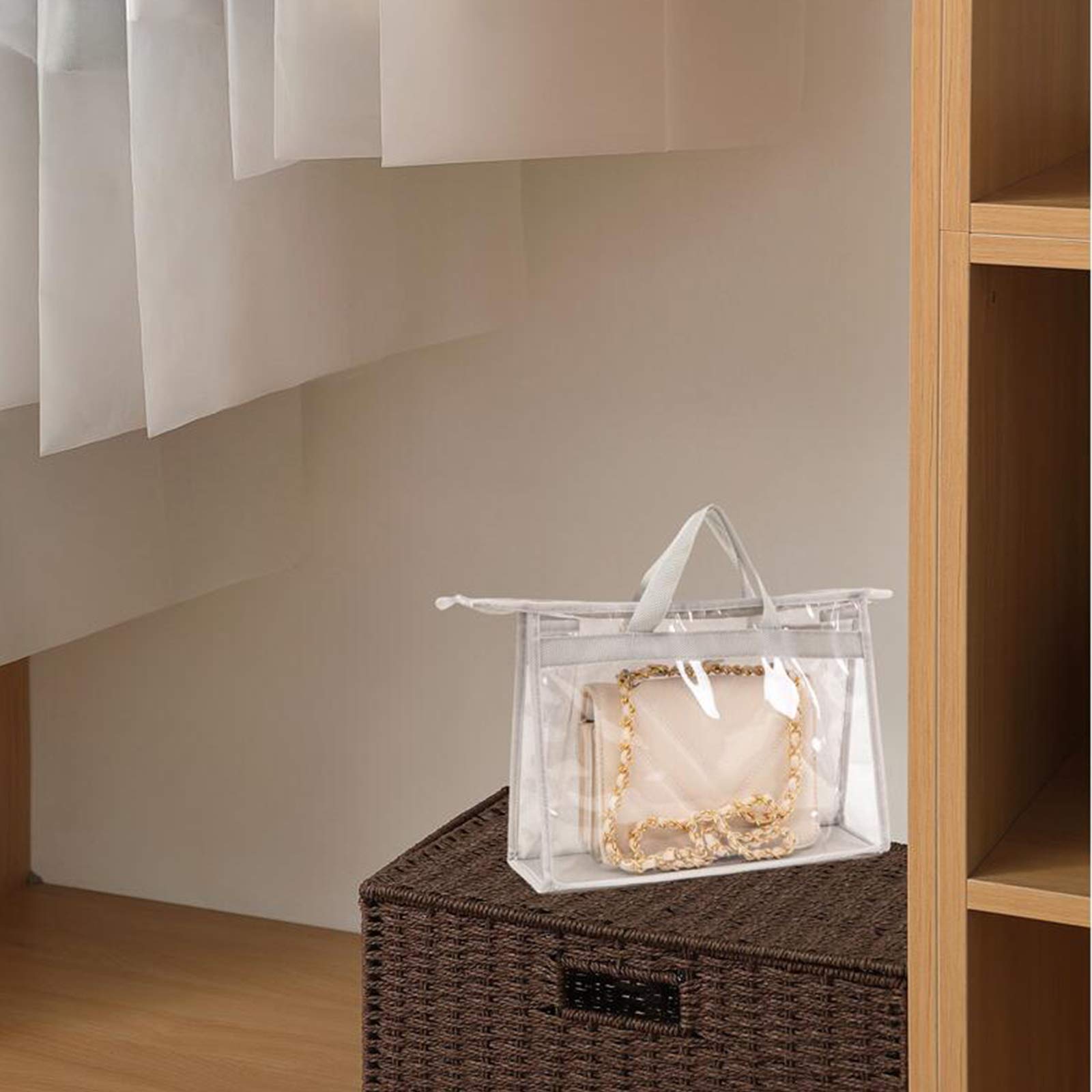 Regilt 3 PCS Transparent Handbag Storage Organizer Space-Saving Dust Cover Bag Dust-Proof Purse Storage Bag with Zipper and Handle (Grey, 3)