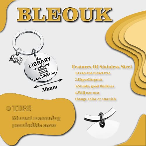 BLEOUK Librarian Keychain Book Lover Gift Bookworm Gift Gift For Reading Teacher The Library Is Calling And I Must Go (LIBRARY is calling)