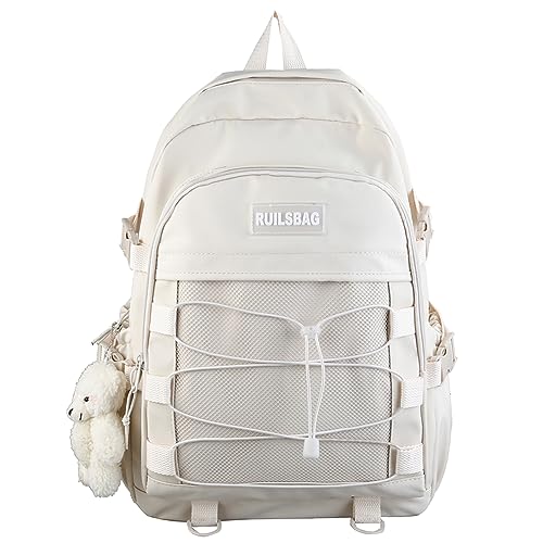 Juoxeepy Aesthetic Laptop Backpack Cute Kawaii College Backpack with Bear Pendant Lightweight Everyday Backpack Nylon Travel Daypack for Women