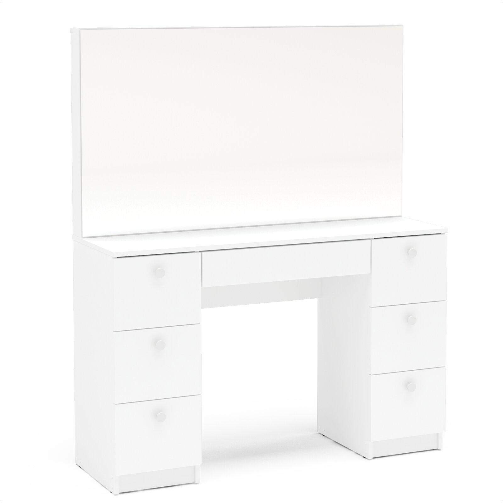 Boahaus Artemisia 7-Drawer Modern Wood Dressing Table with Mirror in White