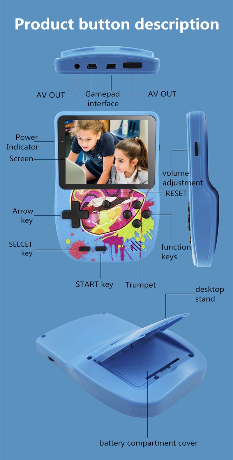 CZT 3.8-inch Desktop Retro Game Console Dual-Gamepad Handheld Built-in 520 Games can be Connected to TV Video Game Console Electronic Game System Children's Portable Game Console (Orange)