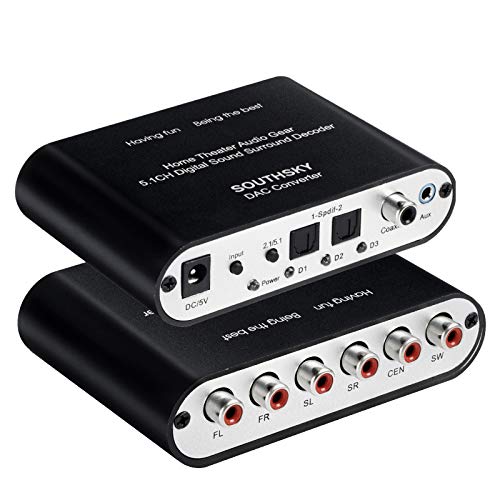 SOUTHSKY 5.1/2.1 Audio Rush Digital Sound Decoder Converter,Optical SPDIF, Coaxial to 5.1CH 2.1CH Analog Audio (6RCA Output) for Old AV Receiver