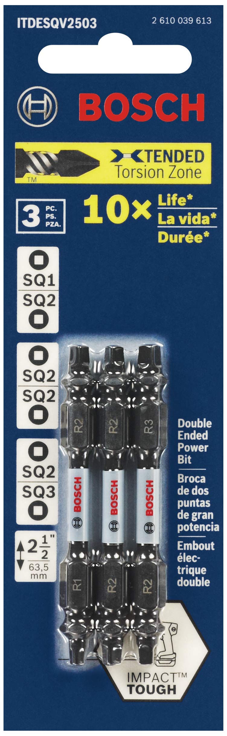 BOSCH ITDESQV2503 3-Piece 2-1/2 In. Impact Tough Double-Ended Screwdriving Bit Assorted Set