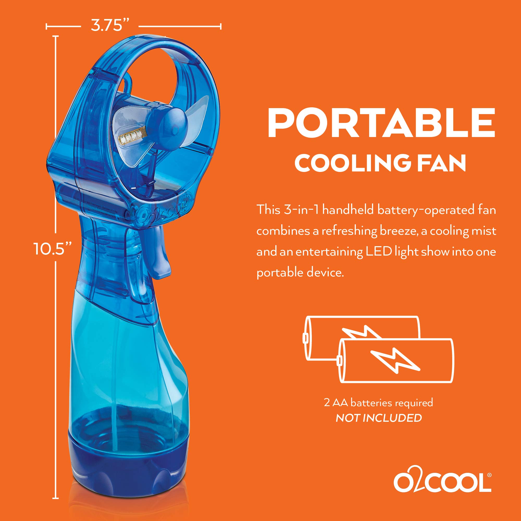 O2COOL LED Lights Deluxe Handheld Battery Powered Water Misting Fan (Dark Blue)