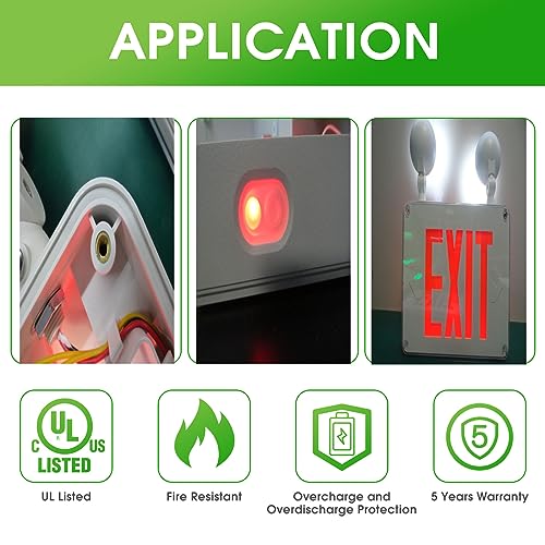 Garrini LED Emergency Light,Red Letter, Dual Rotational LED Emergency Combo with Backup Battery, Commercial Grade, Fire Resistant,Suitable for Wet Location Waterproof WCU