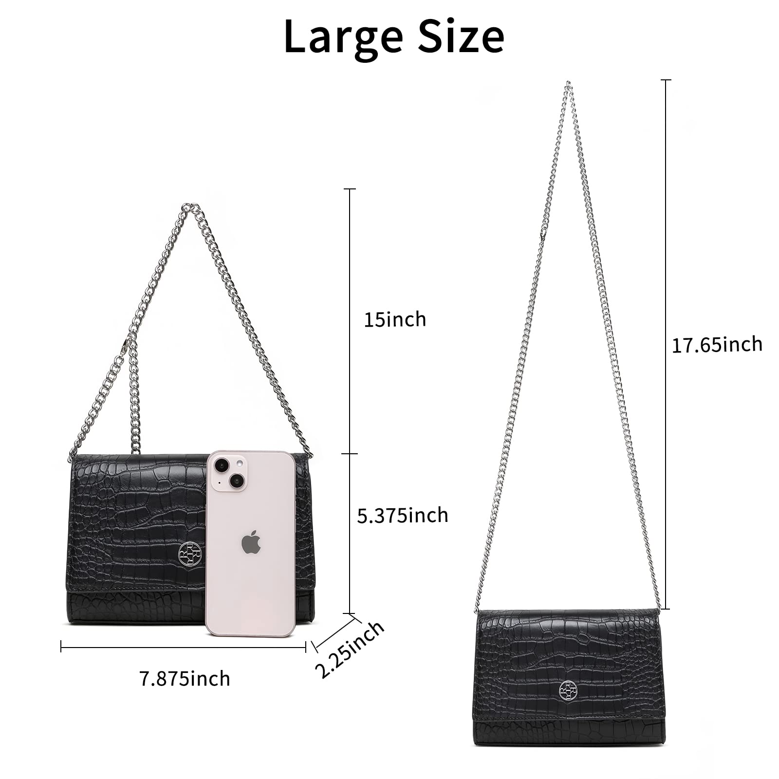 Crocodile Leather Crossbody Bags for Women Leather Cross Body Purses Cute Designer Handbags Shoulder Bag Concise Style (Black)