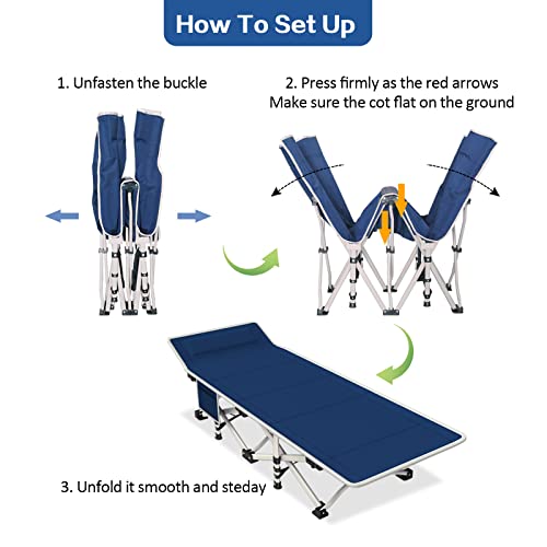 COLMERD Camping Cot with Comfortable Mattress Cots for Sleeping Heavy Duty Folding Cot Camping Bed Portable Include Carry Bag for Home Travel Adults Vacation Outdoor