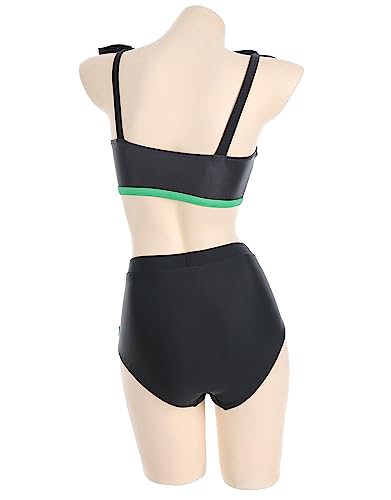Miraculous Women's Lady Noir Beach Shoulder Straps Tie Top with High-Waist Bottom Bikini Set Swimsuit Bathing Suit (as1, Alpha, l, Regular, Regular, Black)