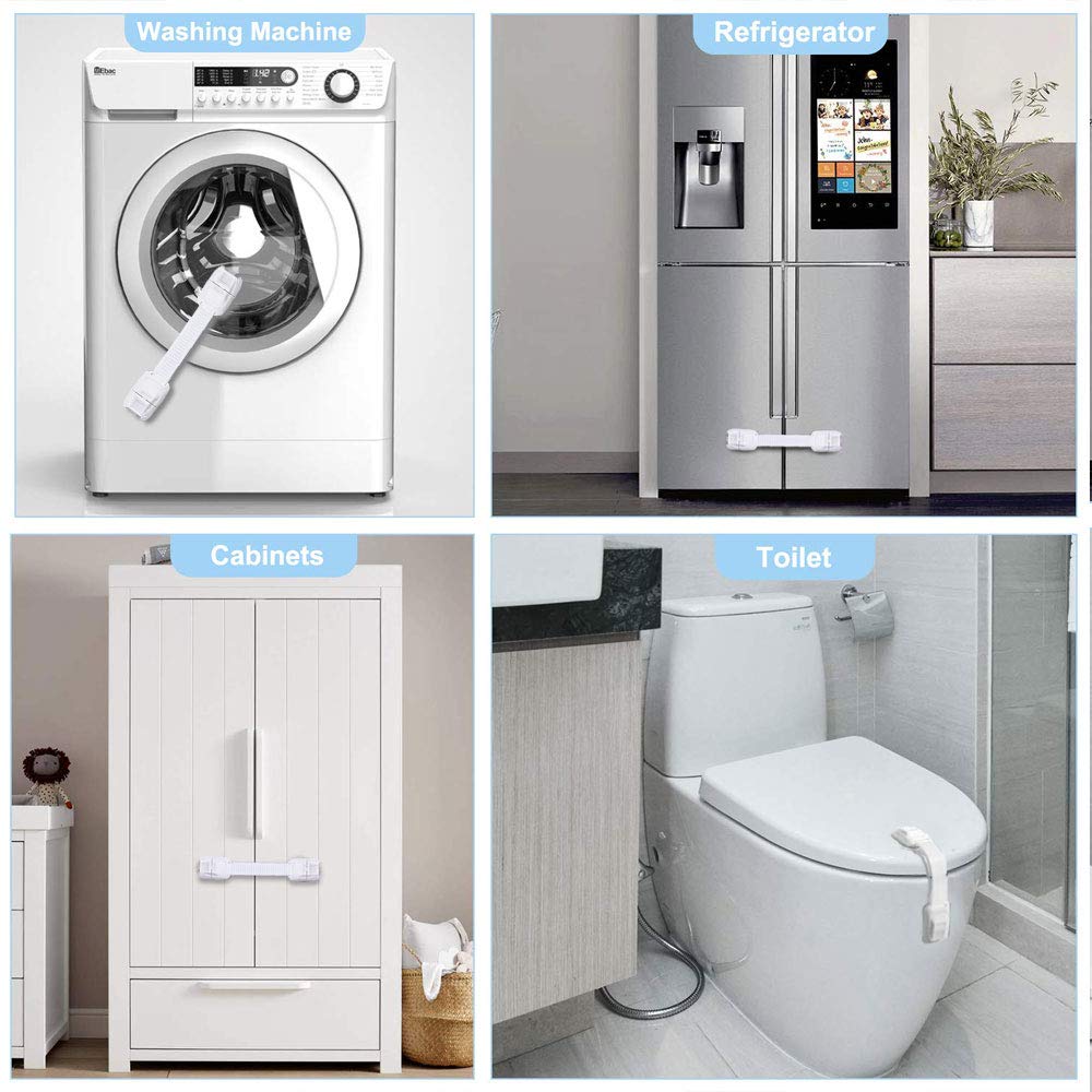 Cabinet Locks for Babies, Child Safety Strap Locks (4 Pack) for Fridge, Drawers, Toilet, Strong Adhesive No Drilling 【Upgrade】