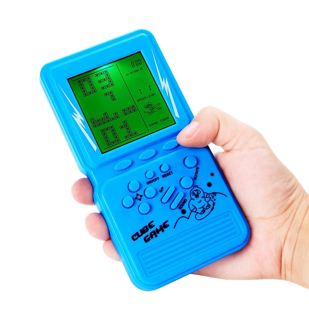CZT New Retro Block Game Console Green Backlight Large Screen More Convenient for Playing Games Classic Nostalgia Puzzle Built-in 999 in 1 Brick Game Children's Gift (Blue)
