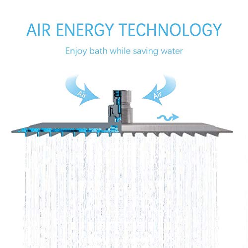 Derpras 16 Inch Square Rain Shower Head, 304 Stainless Steel, Ultra Thin High Pressure Bathroom Rainfall Showerhead (Brushed Nickel) (324 Jets)