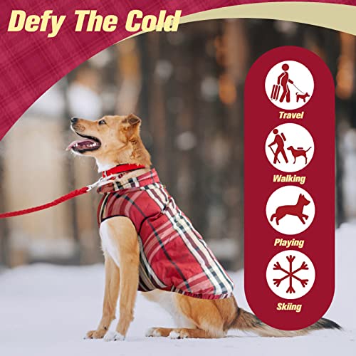 EXPAWLORER Warm Dog Coat - Cold Weather Windproof Dog Fleece Coat for Winter, British Style Plaid Dog Jacket Cloth for Small Medium Large Dogs