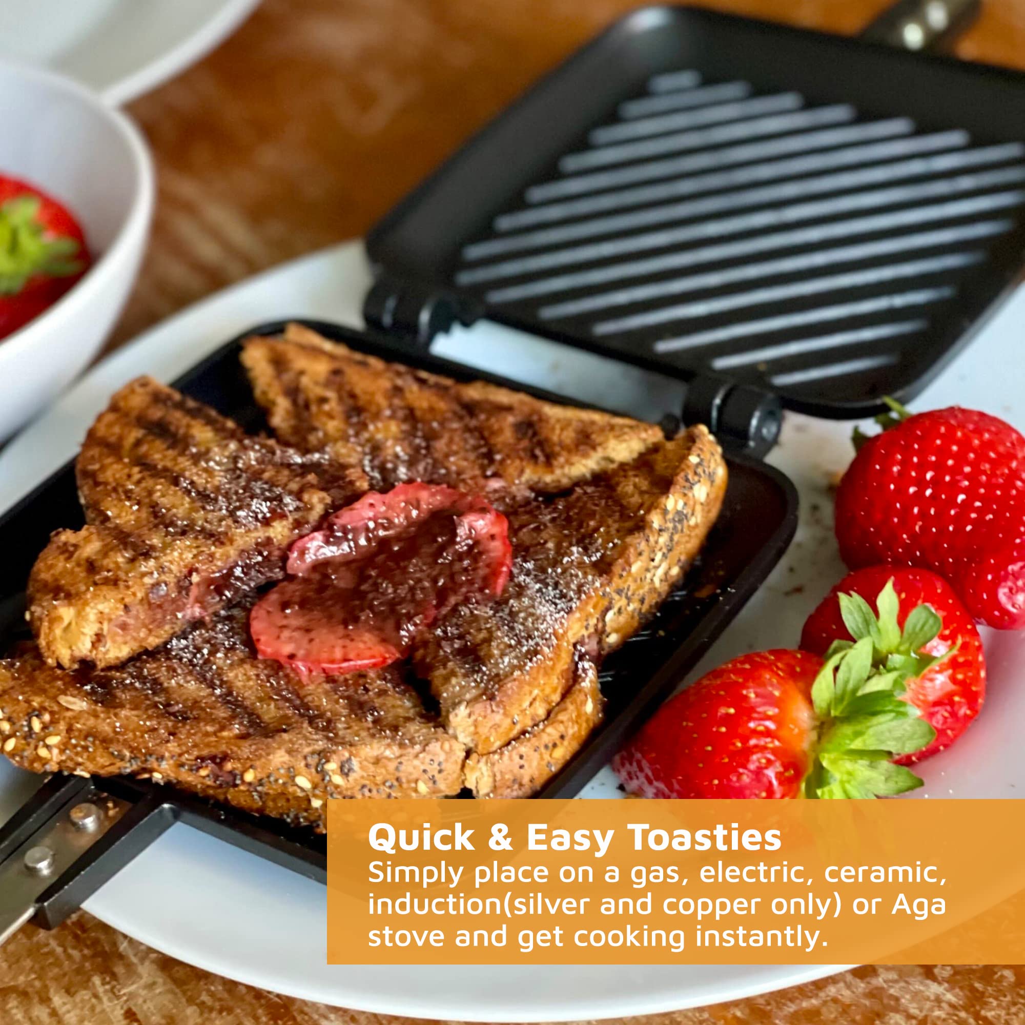 Jean-Patrique Stovetop Toastie Maker β Black Ceramic Toasted Sandwich Maker - Non-Stick Panini Press with Handles - Indoor & Outdoor Panini Grill Press Sandwich Maker β Breakfast Sandwich Maker