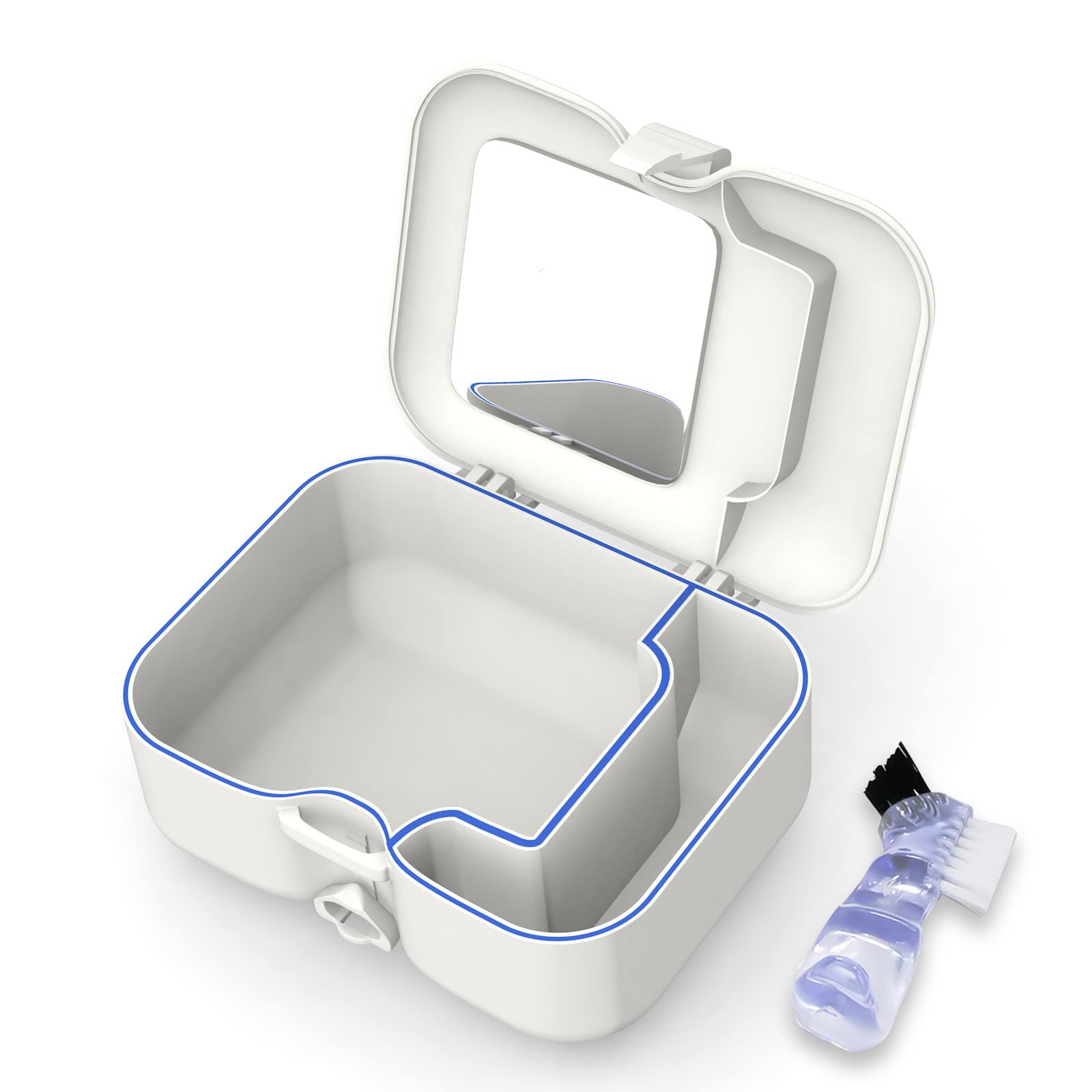 Denture Case,ROTATE COLOR Retainer Cleaner Case with Denture Cleaner Brush & Mirror,Mouth Guard,Night Guard & Retainers,Portable Traveling