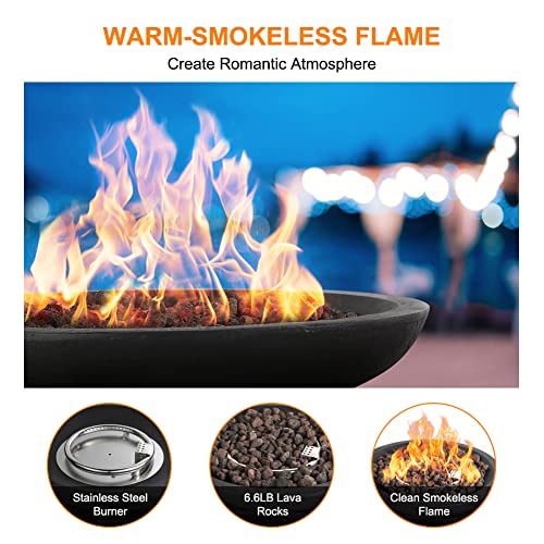 Camplux Propane Firebowl Column, 40,000 BTU Outdoor Gas Fire Pit with PVC Cover and Lava Rocks, Garden Slate Rock Look