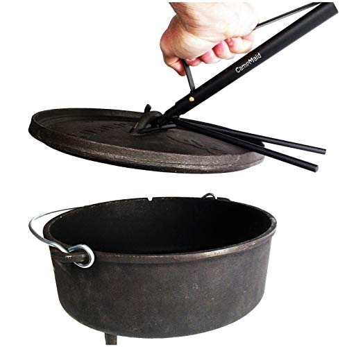CampMaid Outdoor Cooking Set - Dutch Oven Tools Set - Charcoal Holder & Cast Iron Grill Accessories - Camping Grill Set - Outdoor Cooking Essentials - Camp Kitchen Equipment - (7 Piece Set)