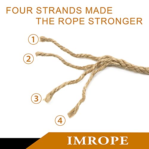 Jute Rope 1/4 Inch 100 ft 6mm Thick Natural Clothesline Garden Twine Rope, 4 Strands Heavy Duty & Strong Decorative String for Crafts, Hanging Plants, Packing & Bundling by IMROPE