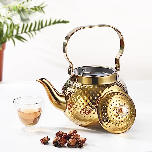 Haosens Teapot with Removable Infuser 40 Oz, 1200ml Stainless steel Coffee & Tea Pots - Perfect filter for Loose Leaf Tea or Tea Bags (Golden)