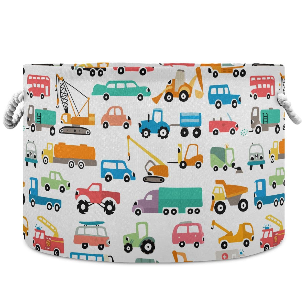 Construction Transports Theme Large Storage Basket for Toys Storage Bin Box Laundry Basket for Home Decor, Pet Toy, Blankets