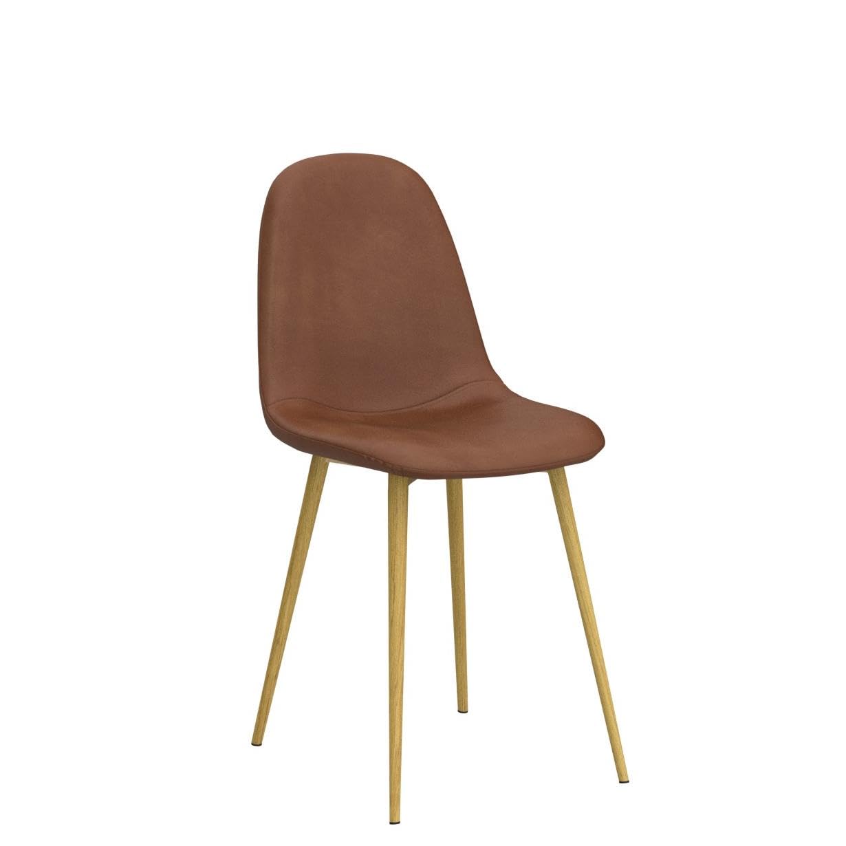 CangLong Washable PU Cushion Seat Back, Mid Century Metal Legs for Kitchen Dining Room Side Chair, Set of 2, Brown
