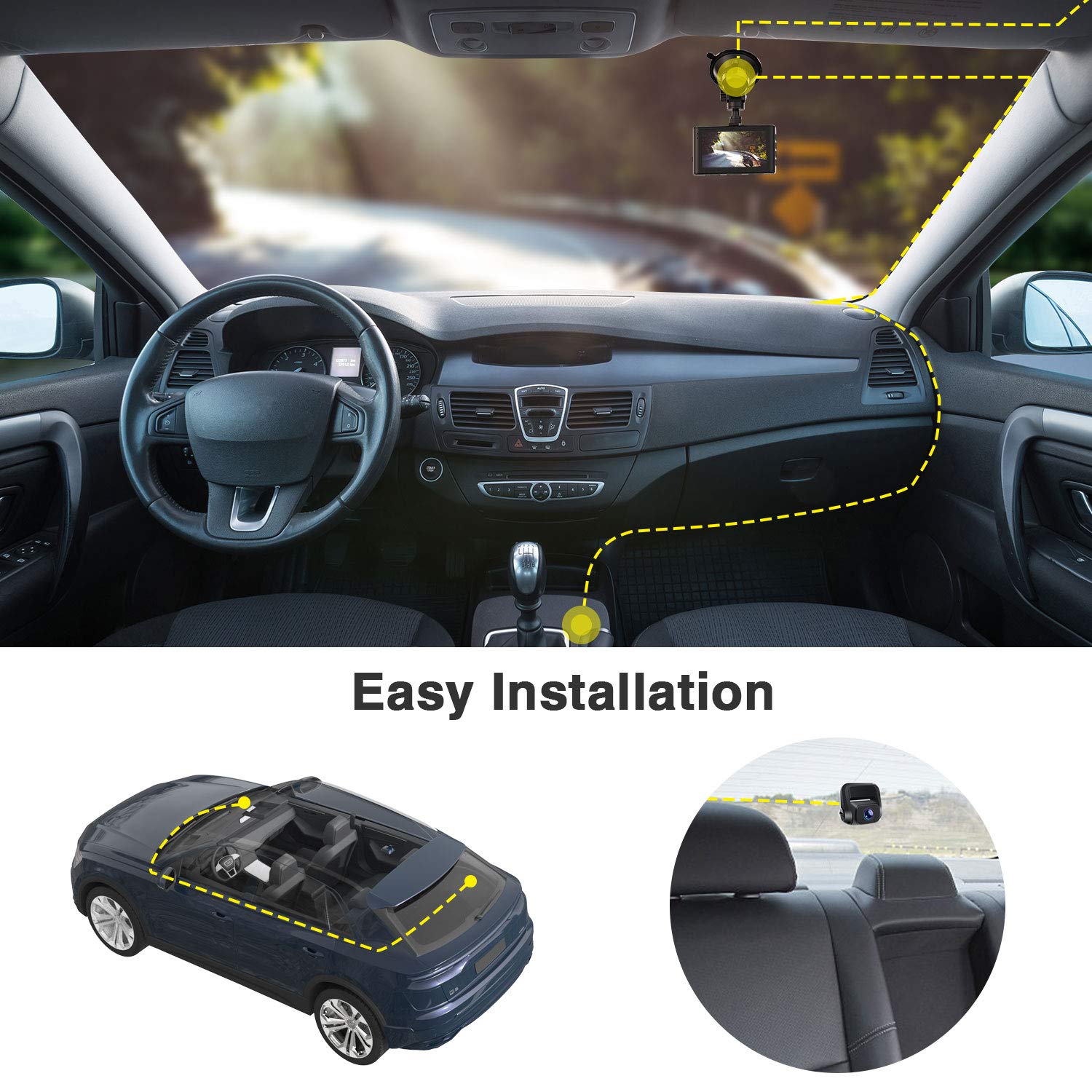 cambase Dash Cam 4K Front and 1080P Rear Car Camera Driving Recorder with Night Vision, Motion Detection, Parking Monitoring, G-Sensor, Loop Recording, 3inches IPS Screen, 170° FOV, Max Support 256GB