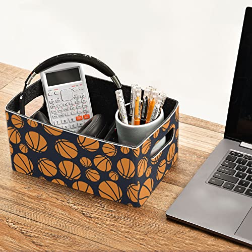 Orange Basketball Balls Storage Basket Felt Storage Bin Collapsible Towel Storage Toy Storage Box Organizer for Kids Bedroom Magazine