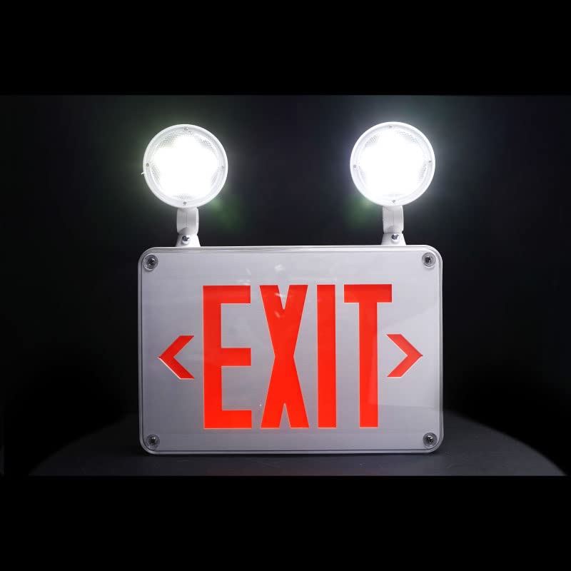 Garrini LED Emergency Light,Red Letter, Dual Rotational LED Emergency Combo with Backup Battery, Commercial Grade, Fire Resistant,Suitable for Wet Location Waterproof WCU