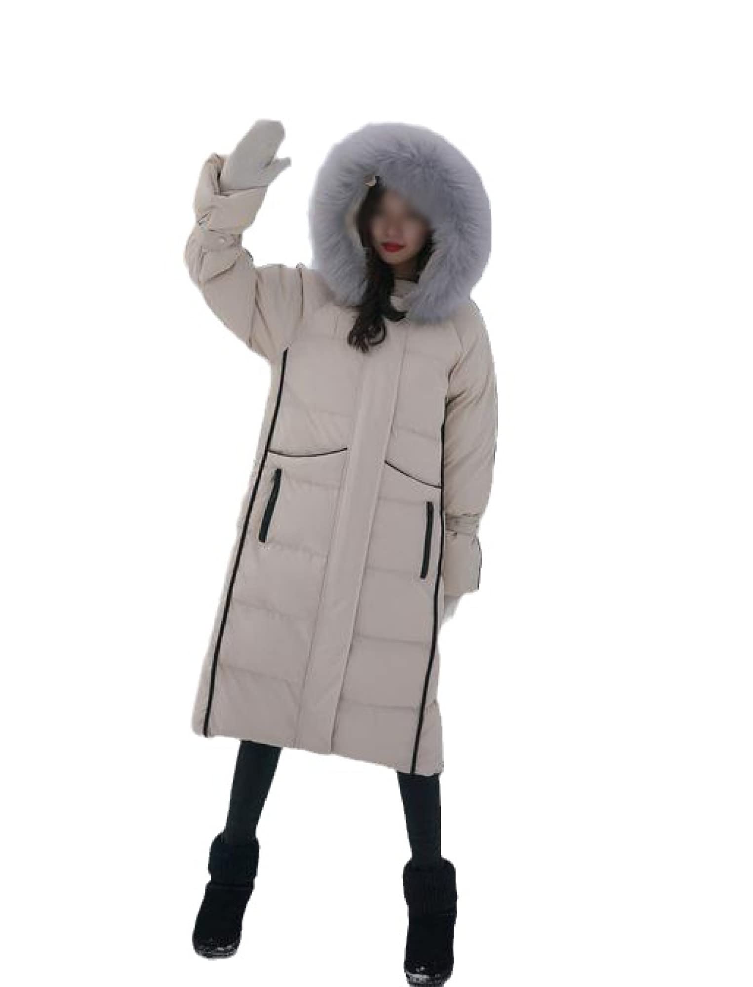 BLFYQB Nagymaros Collar Coat Female in The Long Section Thigh Winter Loose Thicken Keep Warm Straight Students Jacket Warm Wind/White/XL