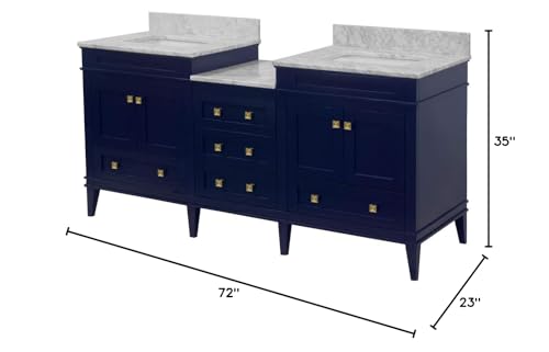 Kitchen Bath Collection Eleanor 72-inch Double Bathroom Vanity (Carrara/Royal Blue): Includes Royal Blue Cabinet with Authentic Italian Carrara Marble Countertop and White Ceramic Sinks