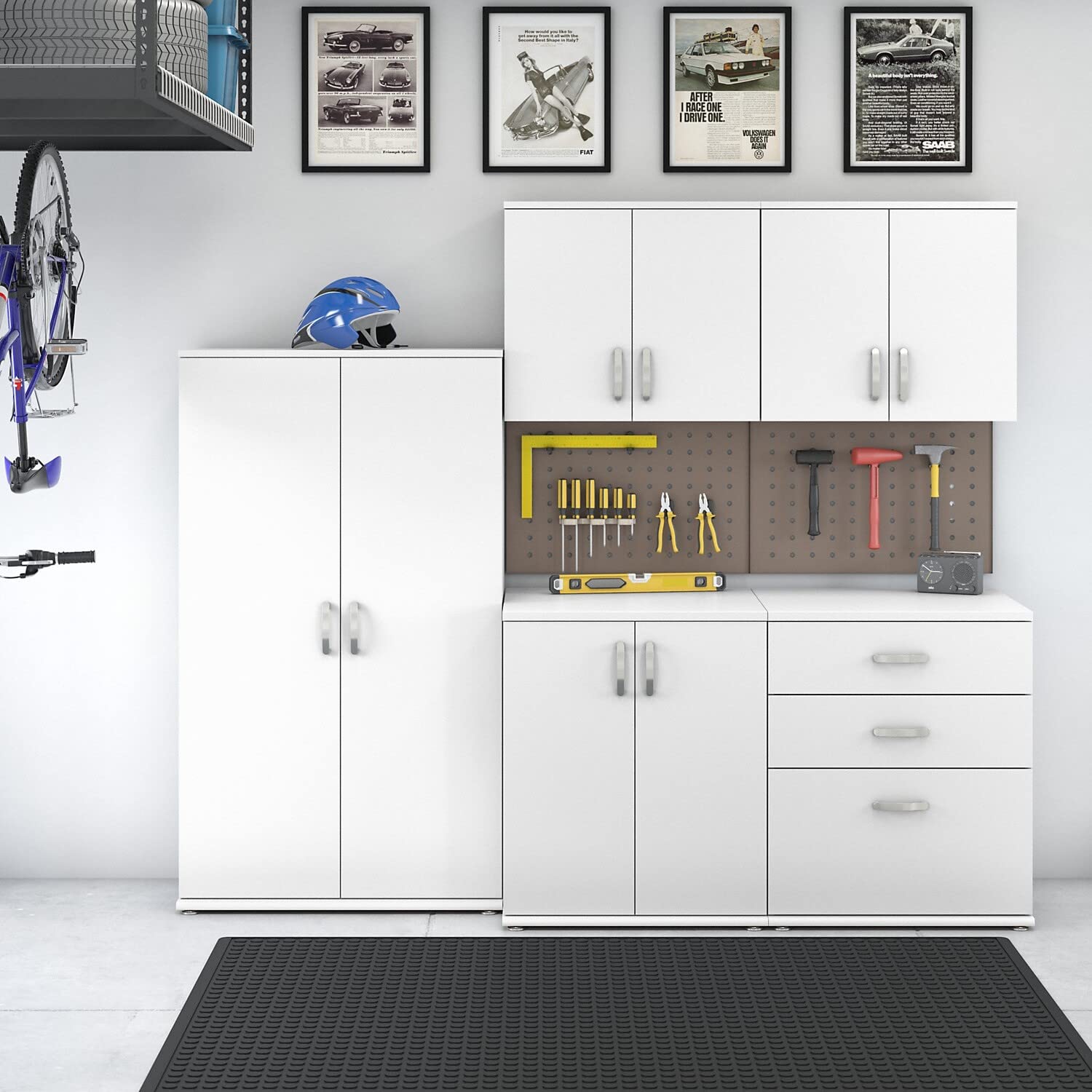 Bush Business Furniture Universal 5 Piece Modular Garage Storage Set with Floor and Wall Cabinets, White