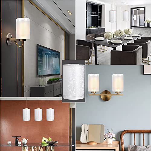 GoldSwift 3 Pack White Linen Glass Lamp Shade Replacement Globe & Covers for Light Fixtures, 6" Tall, 4" Diameter, 1-5/8 inch Fitter, Cylinder Glass Shade for Chandelier Pendant Wall Sconces