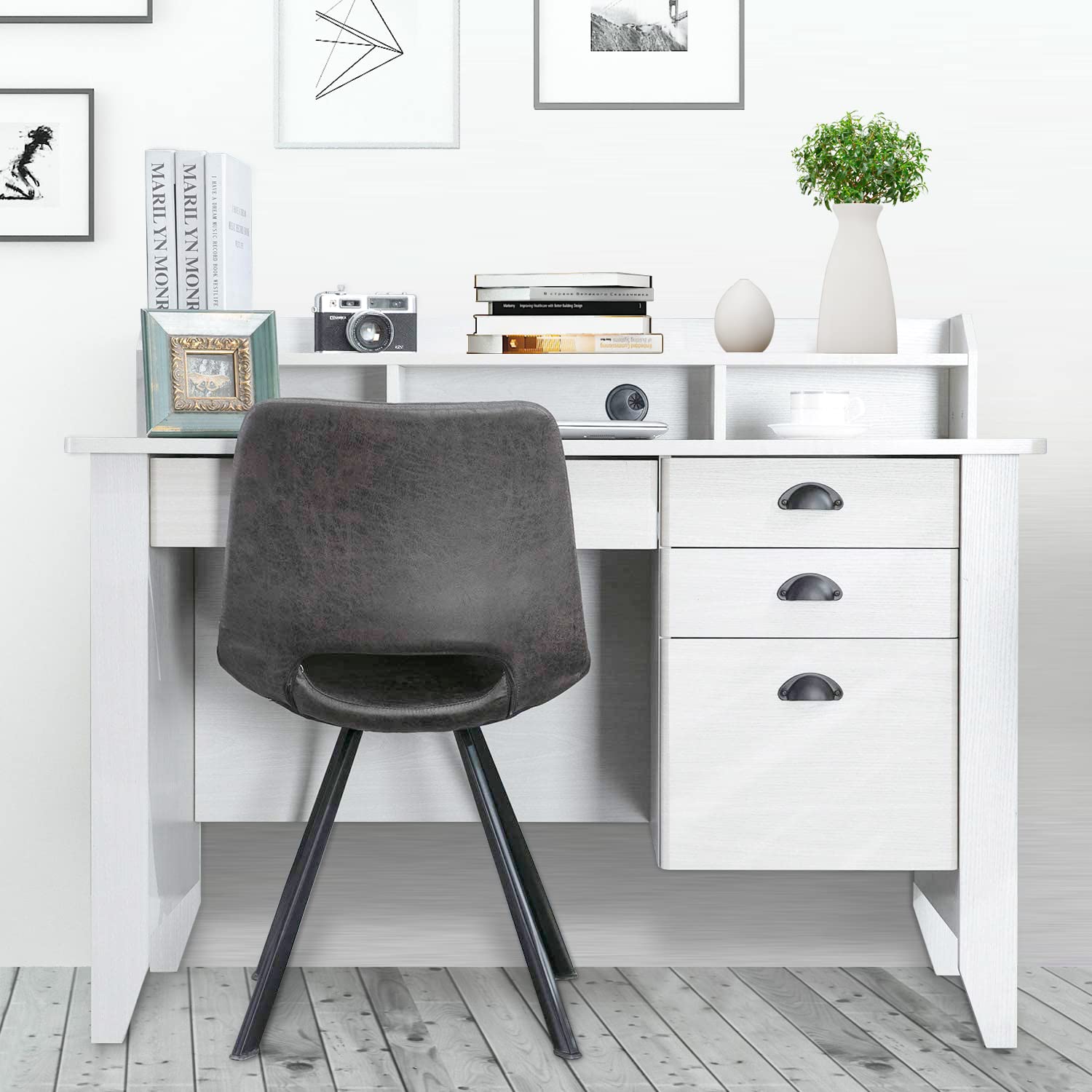 Catrimown Computer Desk with Drawers and Hutch, Vintage Wood Home Office Desk Writing Study Teens Student Desk PC Laptop Table, for Small Spaces, Black