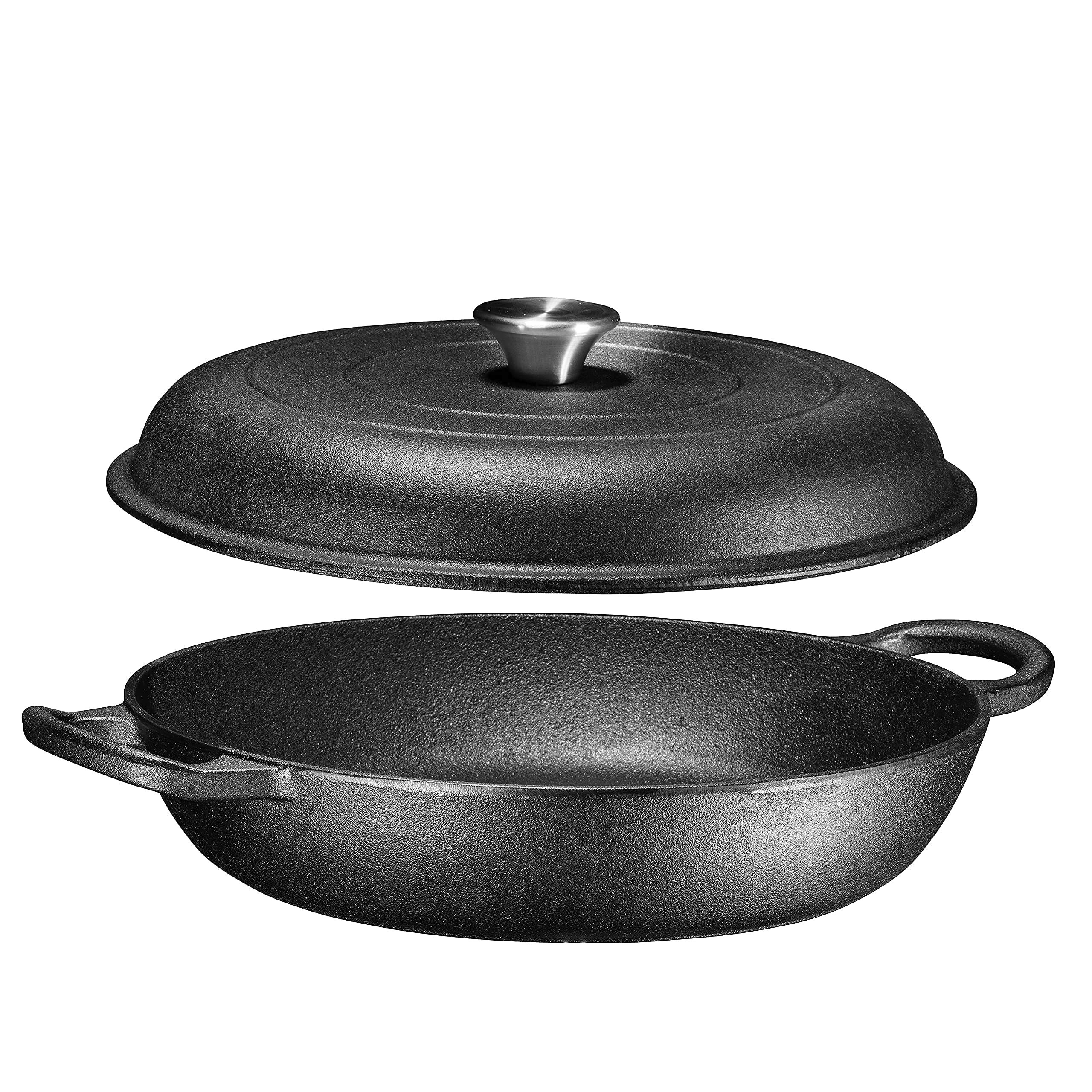 Bruntmor 4.5 Quart Pre-seasoned Enameled Cast Iron Dutch Oven With Dual Handles And Lid, Red Cast Iron Skillet, Shallow Cookware Braising Pan For Cast Iron Casserole Dish, Crock Pot Covered