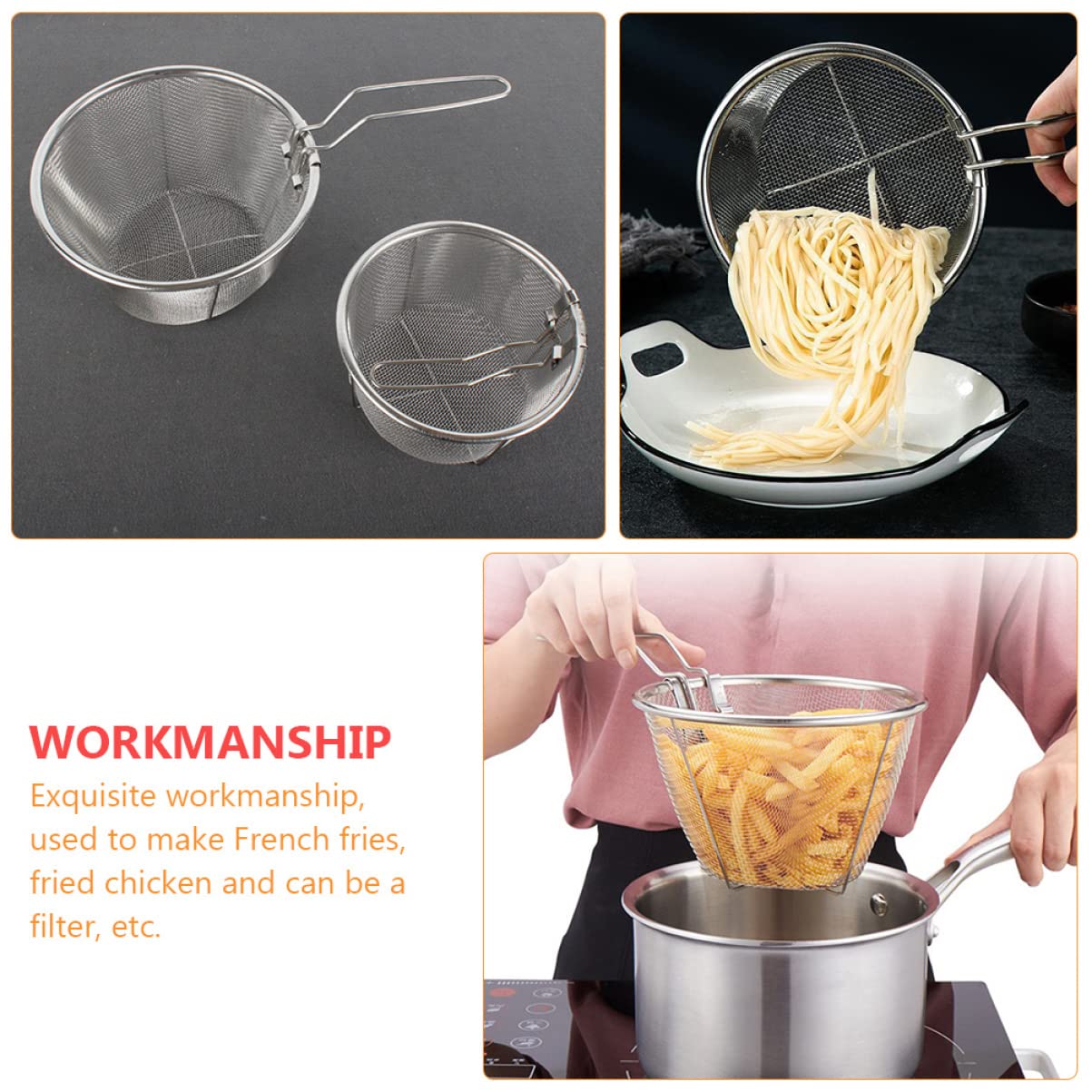 DEPILA Chip Rectangular Cm Gadgets Chips Cooking Chicken Spoon Fryer Fried Silver Deep Kitchen Fast Large Skimmer Handle Drain Pasta Wedges Mini Mesh Round Filtration Barbecue Utensil Baskets (Color