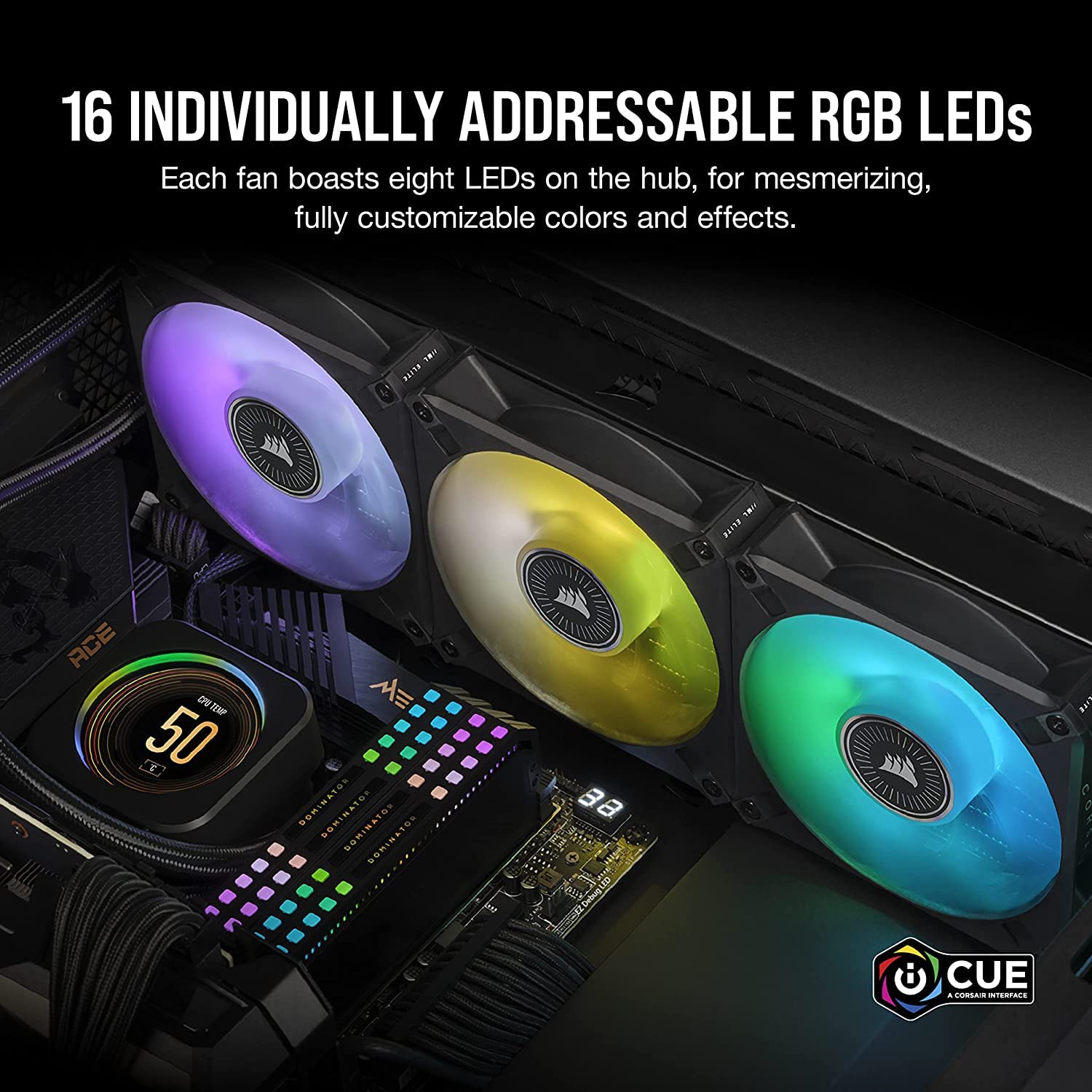 CORSAIR ML140 RGB Elite, 140mm Magnetic Levitation RGB Fan with AirGuide, 2-Pack with Lighting Node CORE