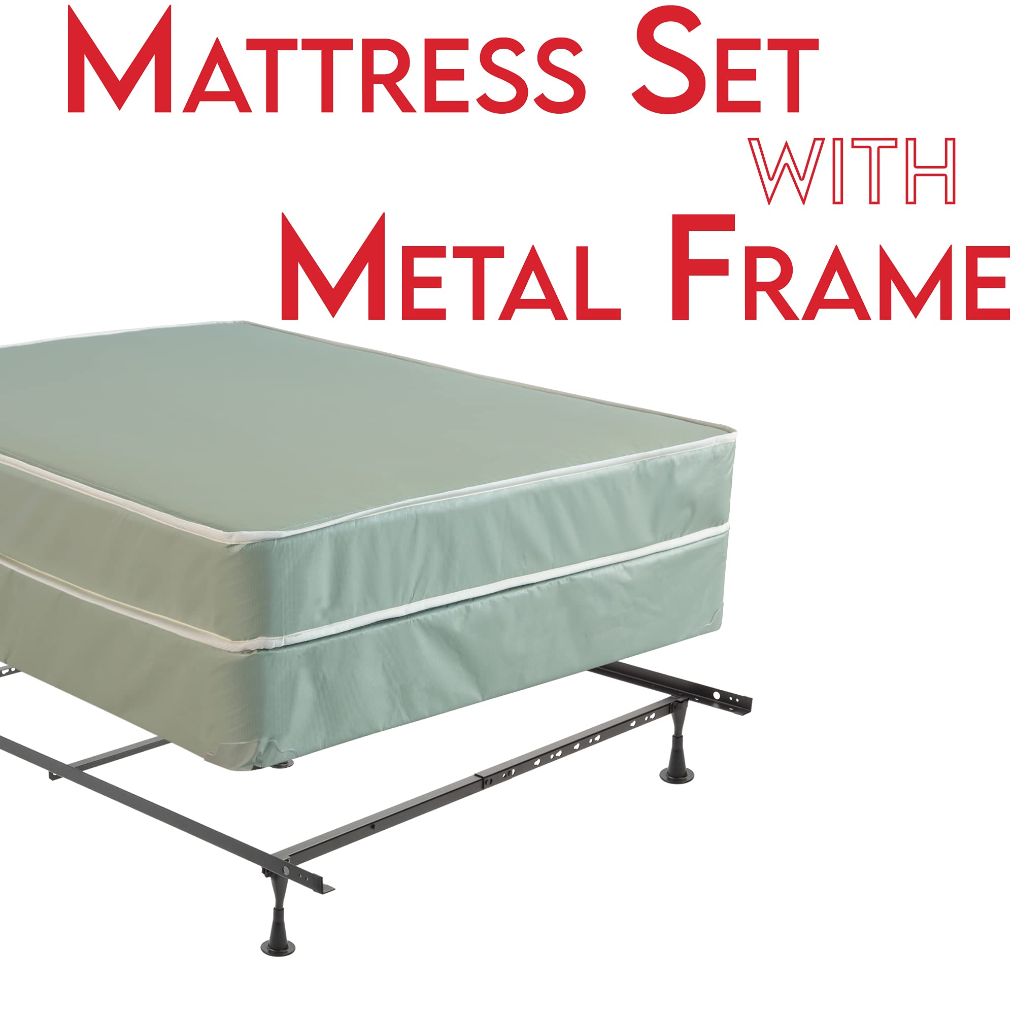 Greaton, 9-Inch Medium Firm Water-Resistance Vinyl Innerspring Mattress and 4β Wood Box Spring with Metal Frame, Experience Superior Support and Comfort with Clean and Safe Sleep, Full XL, Green