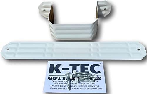 K-TEC (2 Pack) Downspout Strap for 2 inch x 3 inch Aluminum Rain Gutter - Leader Pipe Adapter with Color Matched Screws. Low Gloss White Set of 2 for 1 Downspout.