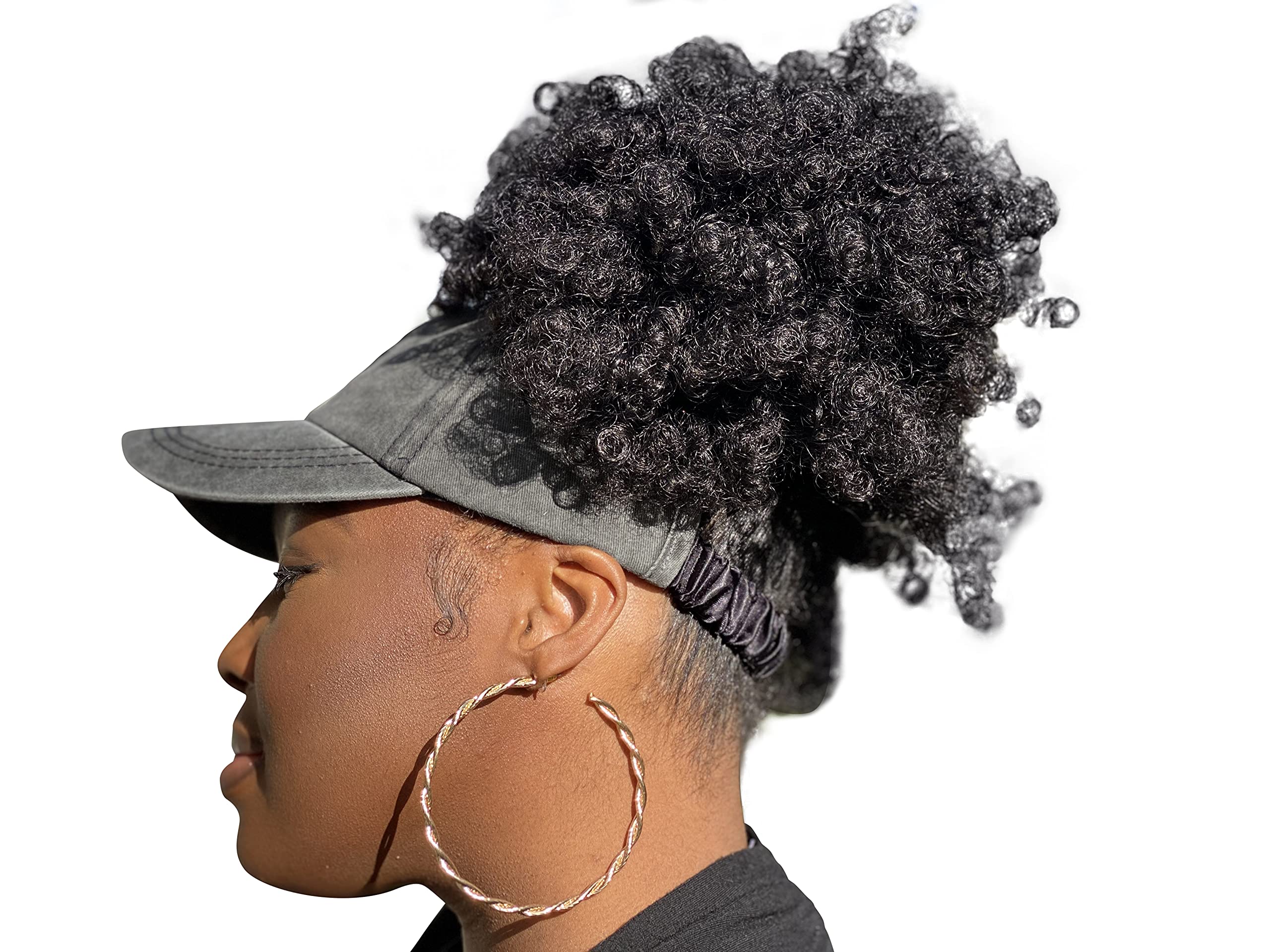 CurlCap Natural Hair Backless Cap β Satin Lined Baseball Hat for Women (Black Denim), One Size
