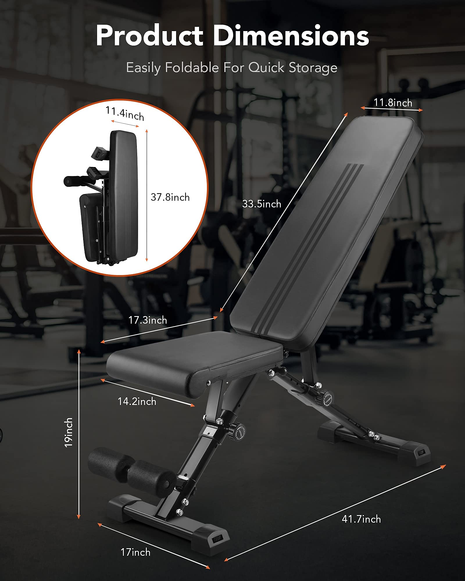 BLH Adjustable Weight Bench 882 lbs Capacity Workout Bench Folding Incline with 8+4+2 Positions to Bench Press for Home Gym, Black