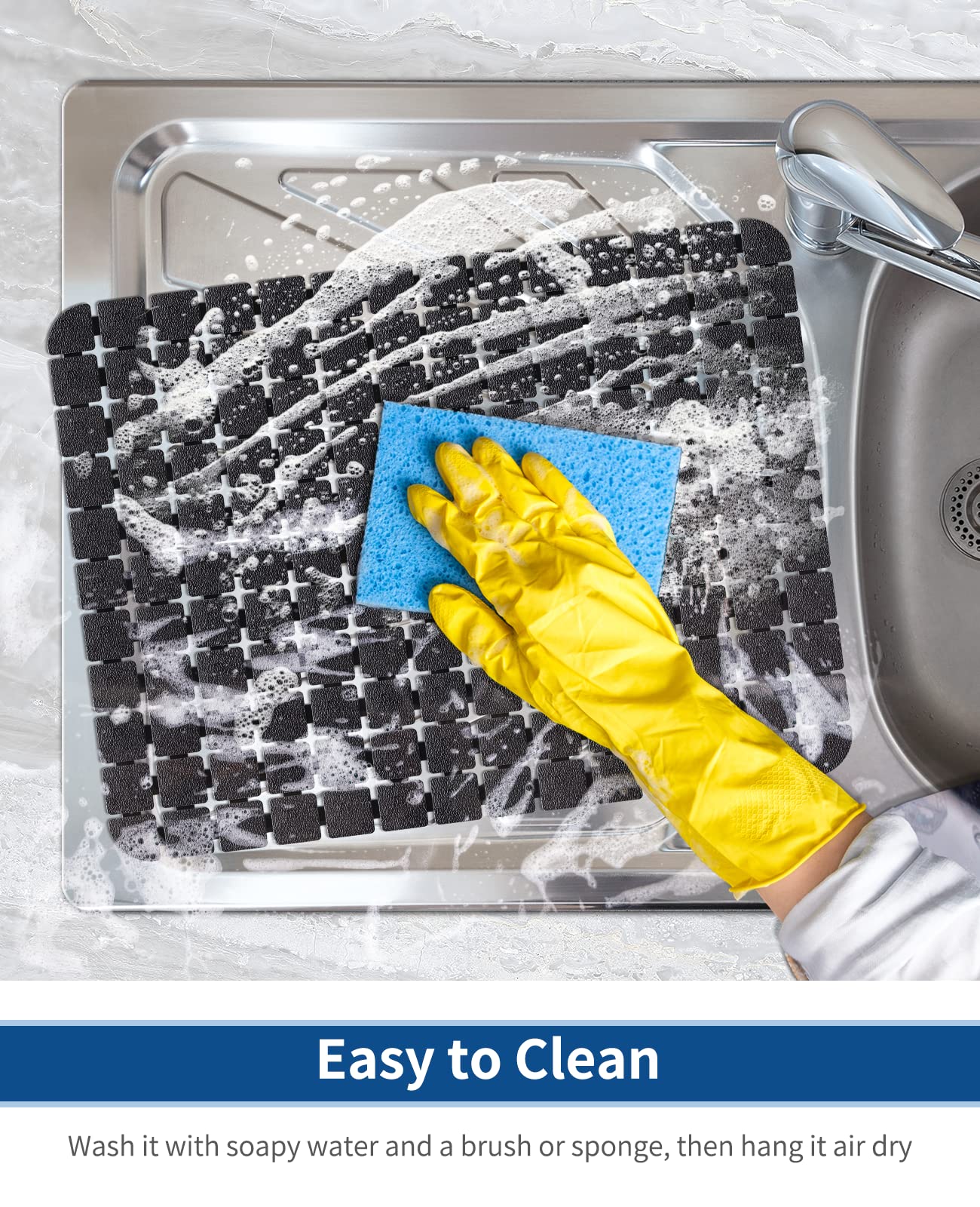 Bligli Sink Mat for Stainless Steel/Ceramic Sinks, 2 Pack 15.7x11.8 inches PVC Sink Protectors for Bottom of Kitchen Sink, Dishes and Glassware drain Mats, Durable and Fast Draining (Black)