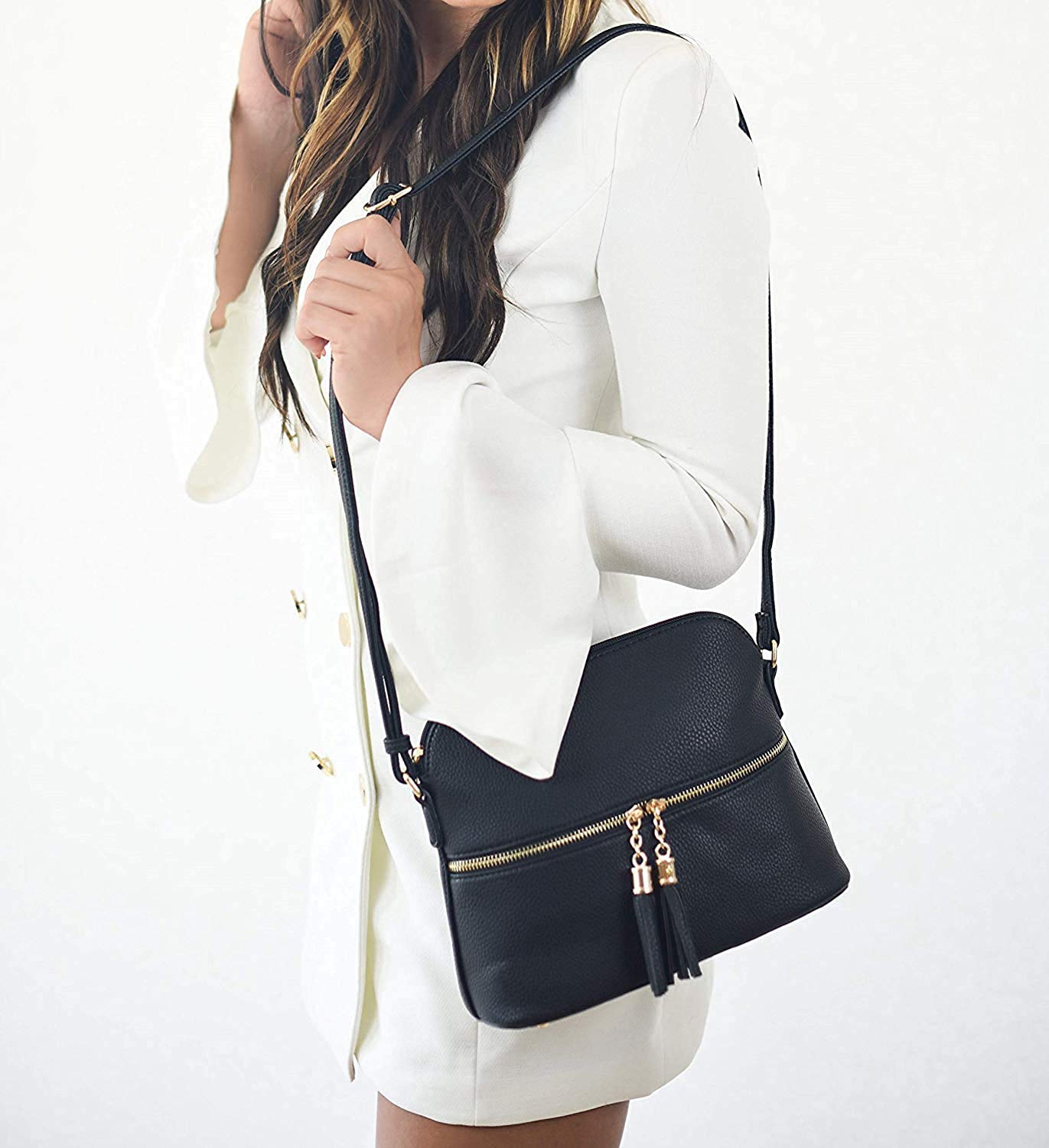 Janin Handbag Lightweight Medium Dome Crossbody Bag with Tassel Zipper Pocket Adjustable Strap