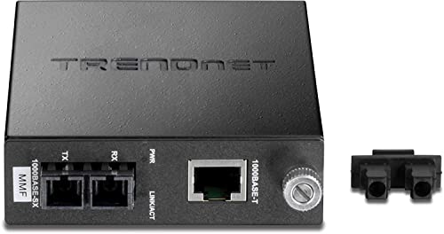 TRENDnet Intelligent 1000Base-T to 1000Base-SX Multi-Mode SC Fiber Media Converter, Up to 550M (1800 ft), Fiber to Ethernet Converter, 2Gbps Switching Capacity, Lifetime Protection, Black, TFC-1000MSC