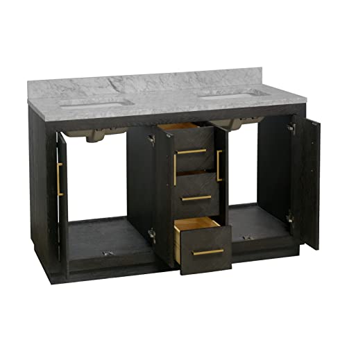 Kitchen Bath Collection Peyton 60-inch Double Bathroom Vanity (Carrara/Dark Oak): Includes Dark Oak Cabinet with Stunning Carrara Marble Countertop and White Ceramic Sinks