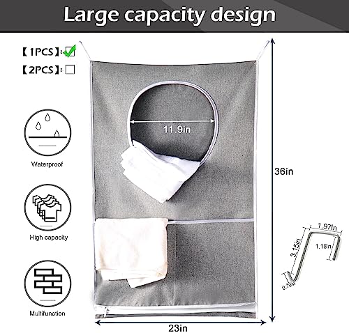 Extra Large Hanging Laundry Hamper,Oxford Fabric Washable Hanging Laundry Bag with 2 Over the Door Hooks 2 Suction Cup Hooks,Over the Door Laundry Hamper with Unique Zipper Design (XXL-GREY-1PC-R)