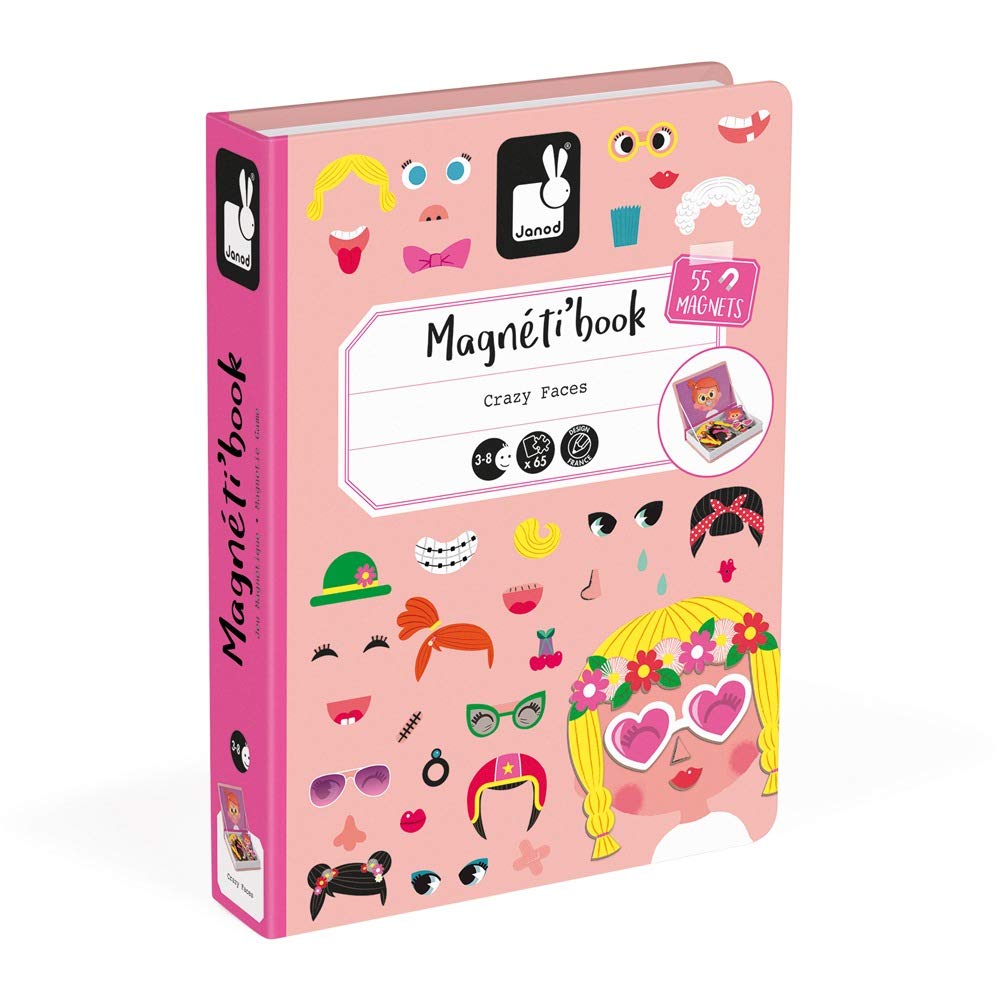 Janod MagnetiBook 66 pc Magnetic Girl Crazy Face Dress Up Game - Ages 3+ J02717
