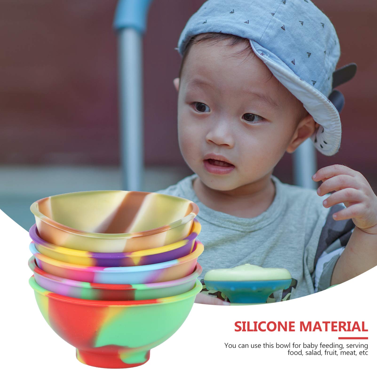 Cabilock 5pcs Rice Bowls Silicone Bowls Storage Bowls Seasoning Bowl Small Silicone Bowls (Mixed Pattern)