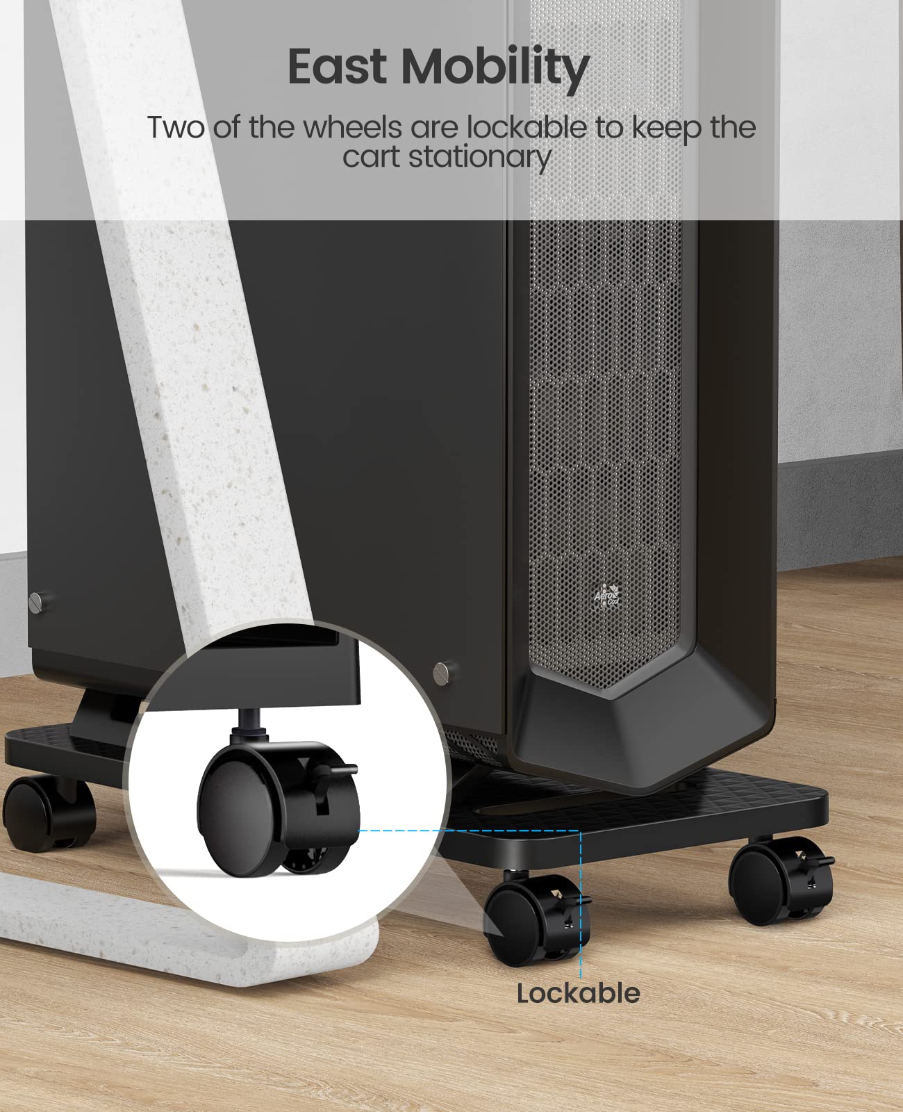 Computer Tower Stand, ORICO PC Holder Mobile CPU Holder with Protective Sides and 4 Caster Wheels Computer Tower Stand Carts on Carpet Fits for Most Computer Tower, Gaming PC, ATX Case