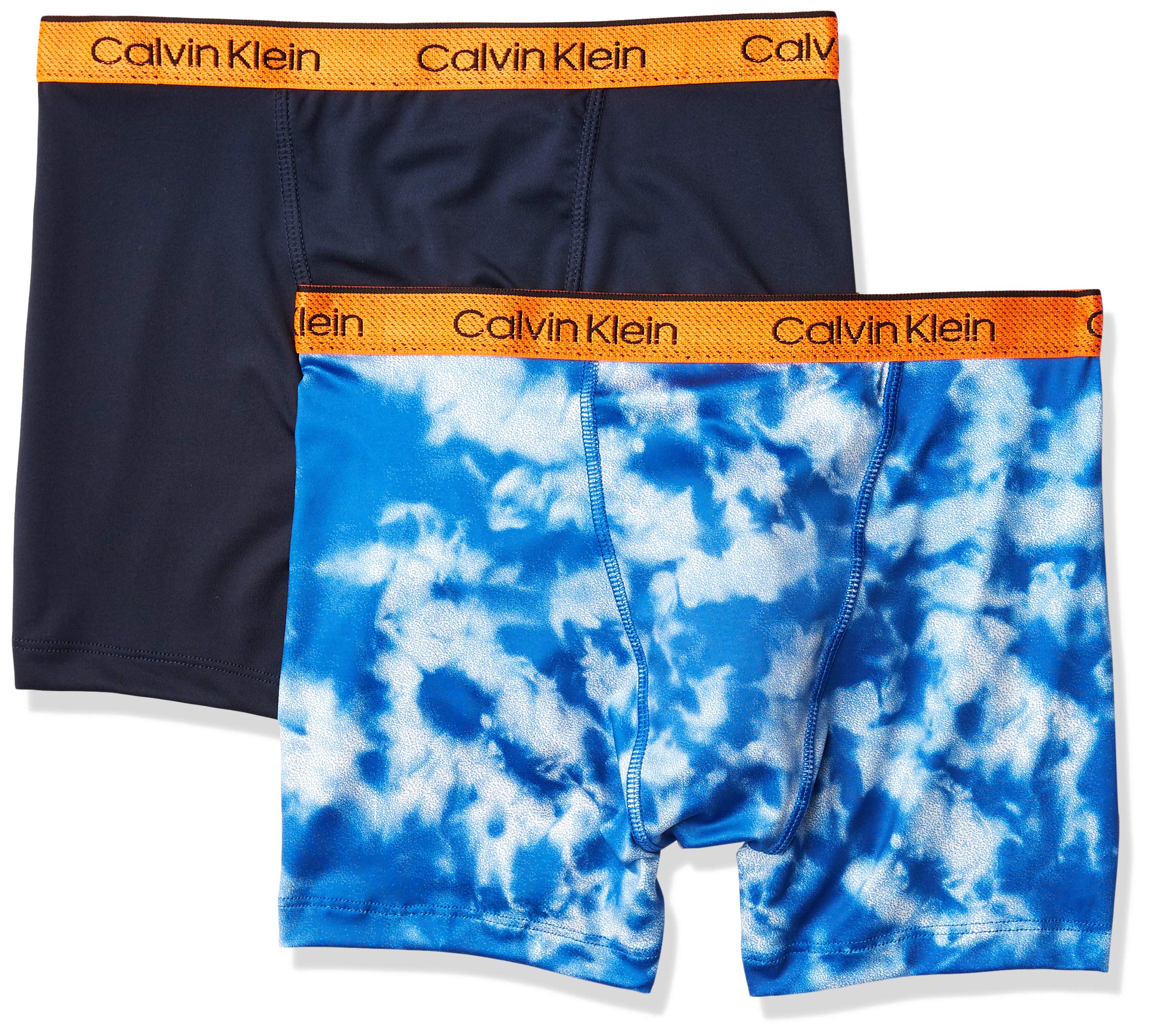 Calvin Klein Boys' Little Performance Boxer Brief Underwear, 2 Pack, Black Iris/Cool Tie Dye, X-Large