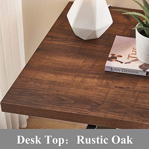 BON AUGURE Computer Desk, Modern Simple Wood Home Office Desk, Wood and Metal PC Writing Workstation, Walnut Sturdy Home Office Desks (55 Inch, Rustic Oak)