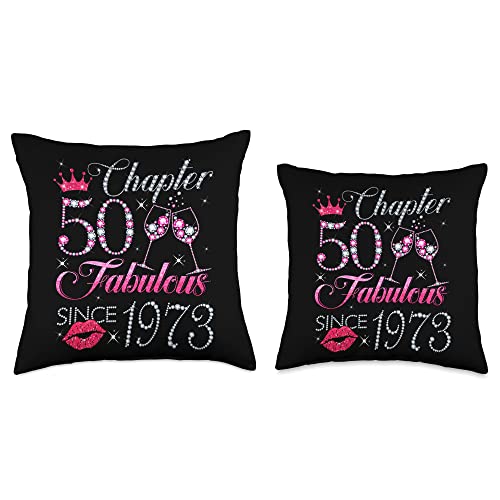 Happy 50th Birthday Tee Gifts For Women Chapter 50 Fabulous Since 1973 50Th Birthday Gift for Women Throw Pillow, 18x18, Multicolor